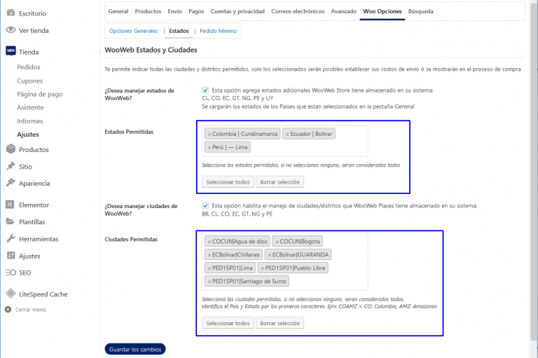 Plugin para seleccionar Ciudades y Distritos en WooCommerce - WooWeb.site